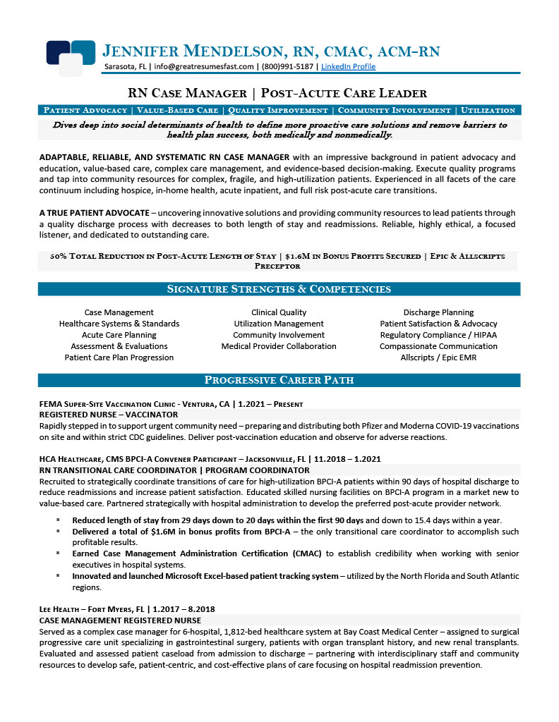 Case Study: Jennifer Mendelson, Case Manager RN - Great Resumes Fast